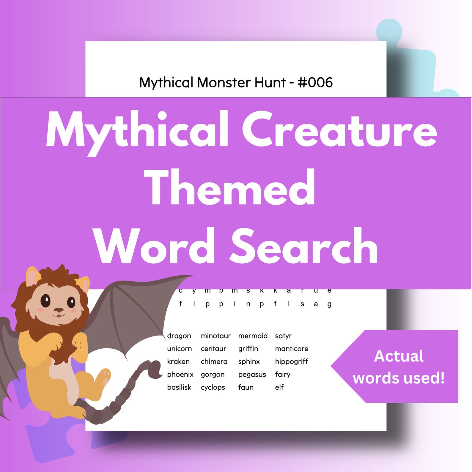 Mythical Monster Hunt Word Search 006: Fun Themed Challenge - Etsy
