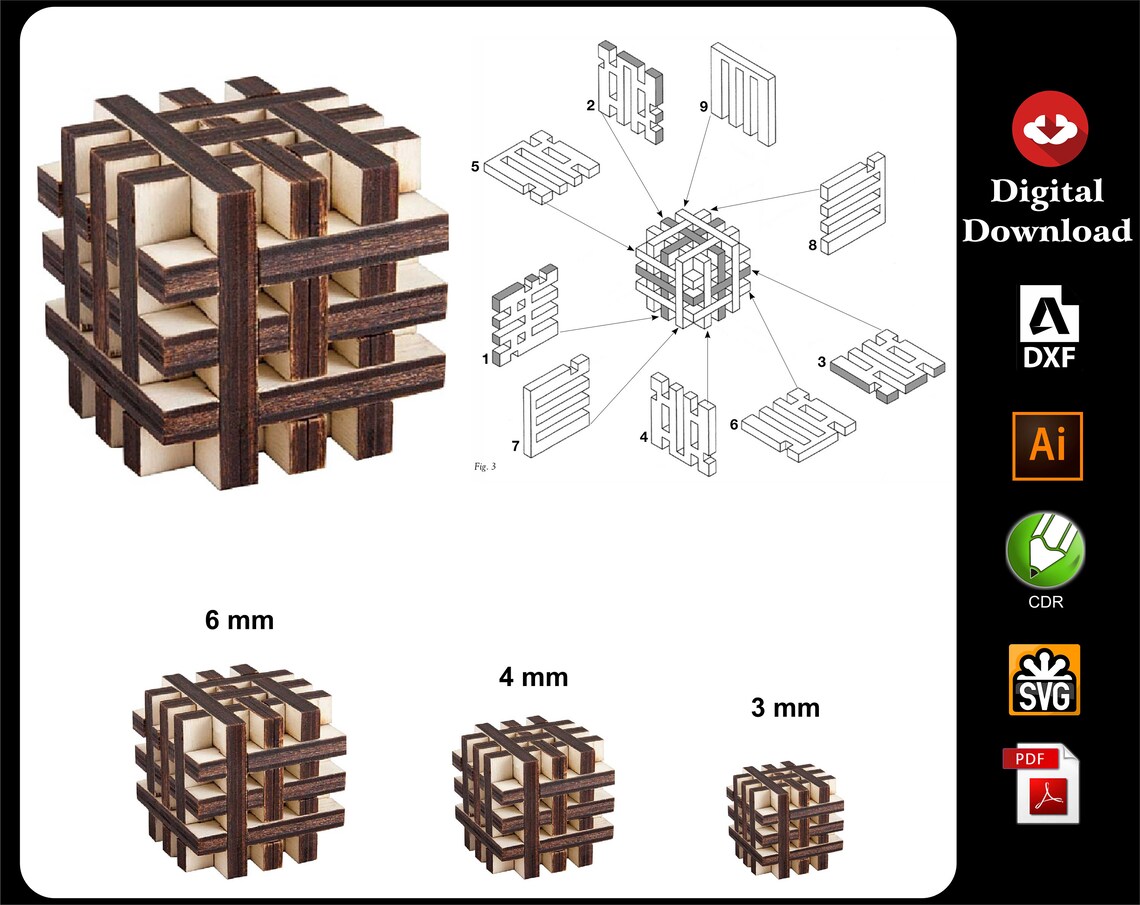 Laser Cut Puzzle Cube Svg Jigsaw Puzzle Kid Game Svg Laser Cut Digital ...