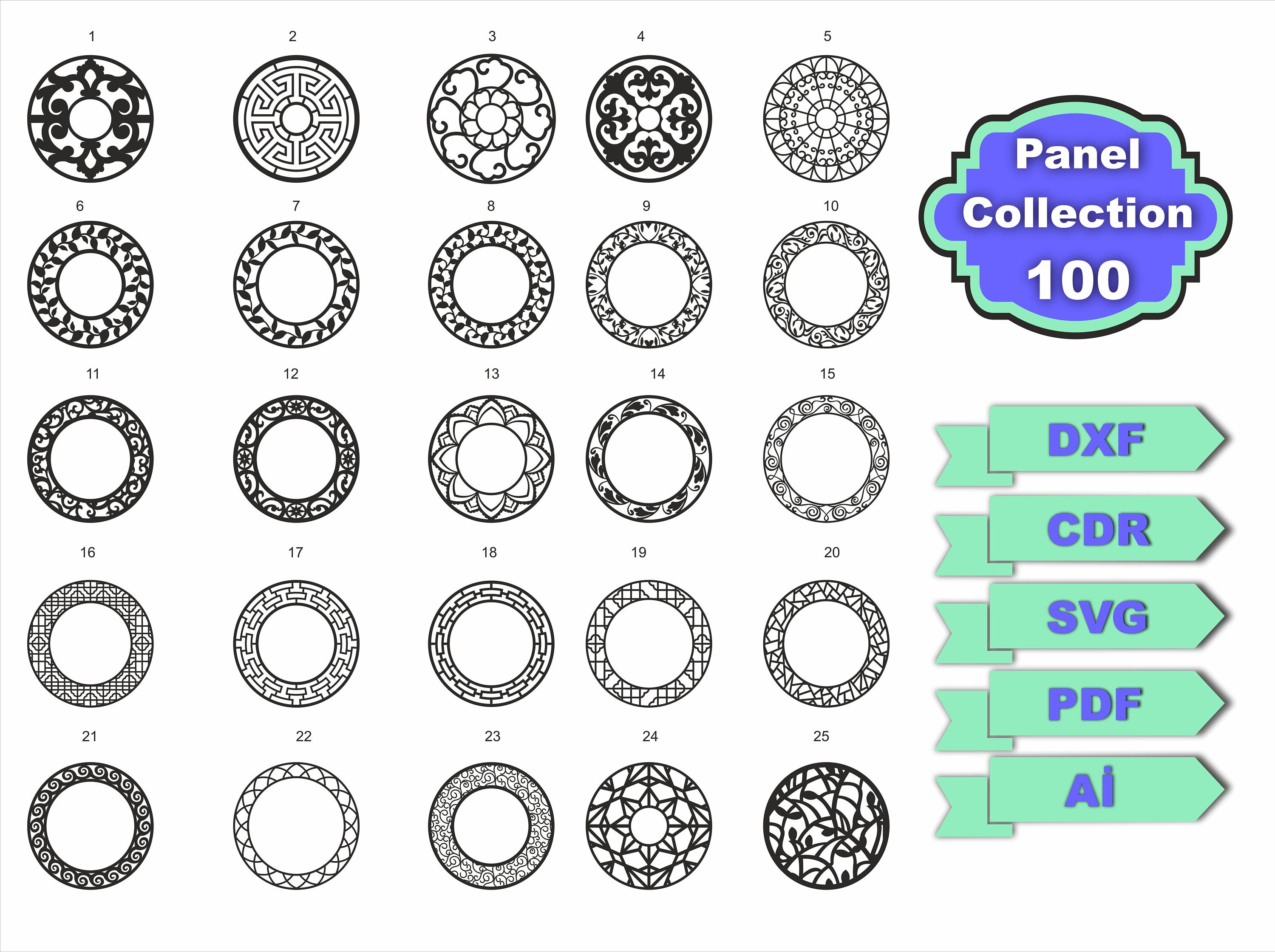 Circle Pattern Panel Collection 100 Svg Files Panel Dxf SVG, Laser Cut ...