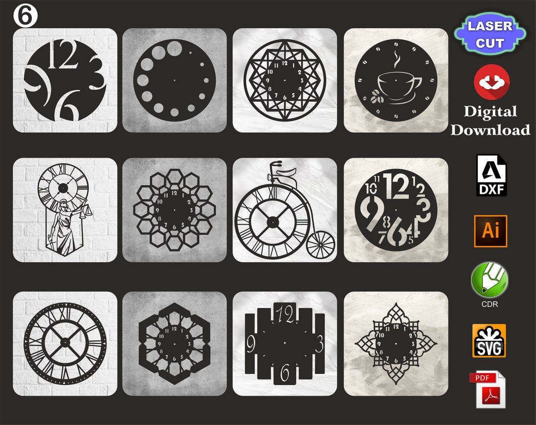 72 Wall Clocks SVG, Clock Models Wall Decor Clocks Laser Cut File ...