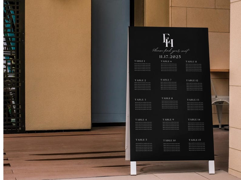 Elegant Modern Wedding Seating Chart Template Fully Customizable Design ...