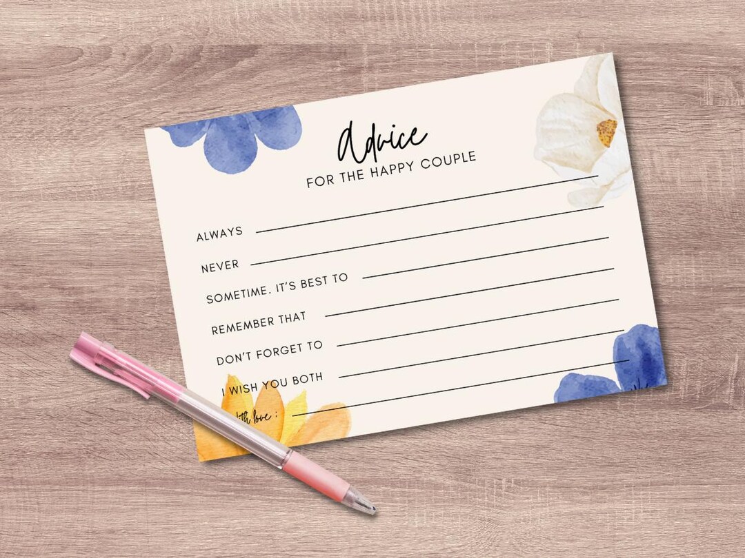 Bridal Shower Advice Cards Template | Editable Wedding Shower Game - Etsy