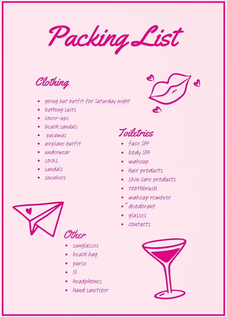 Drunk in Love Bachelorette Party Packing List Template - Etsy