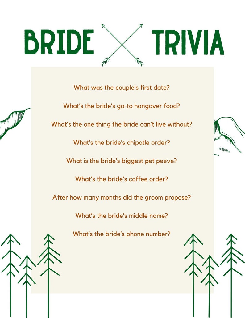 Camp-themed Bachelorette Bridal Trivia Game Template - Fully ...