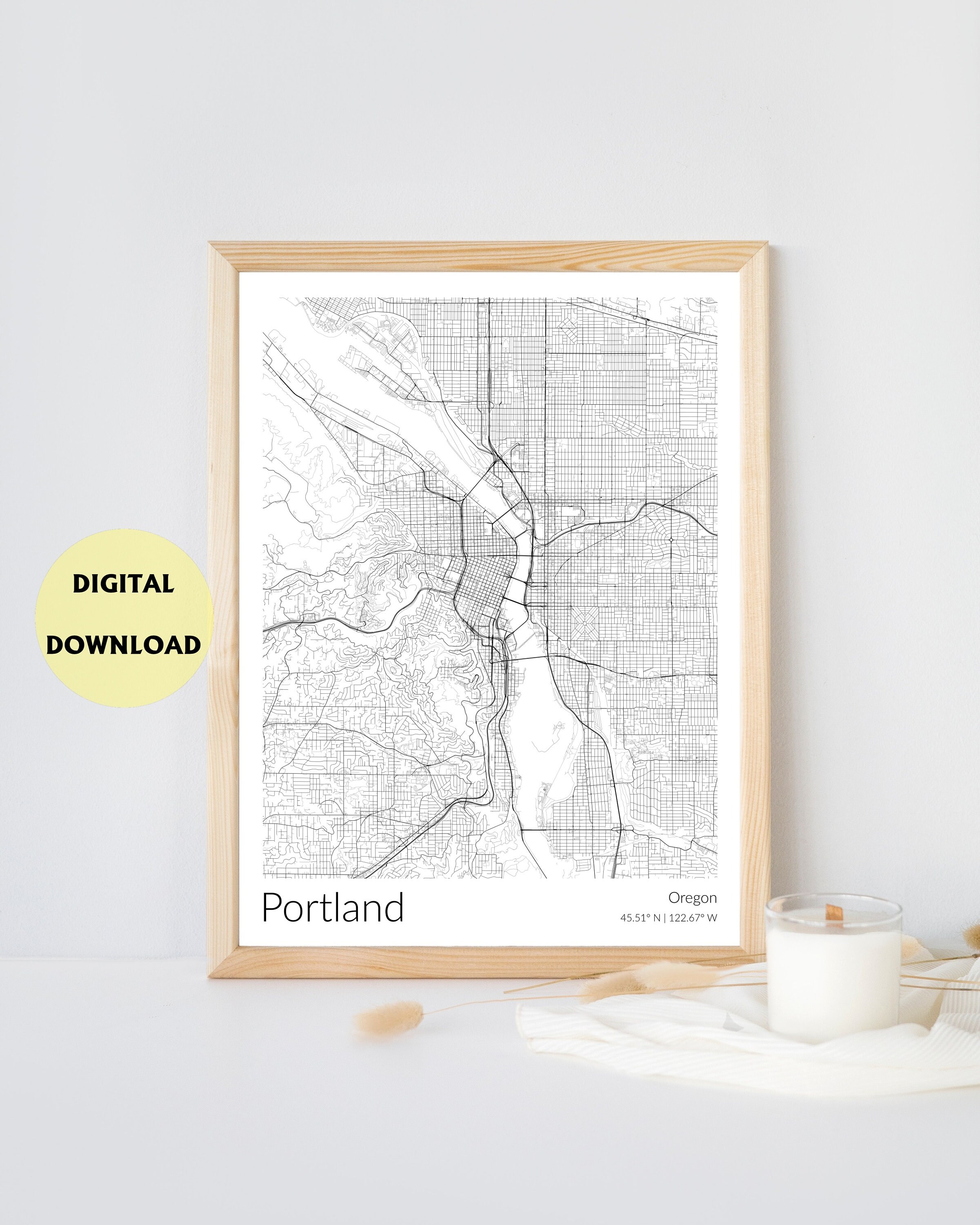 Portland Map Print Portland Map Poster Oregon Print White Minimalist ...