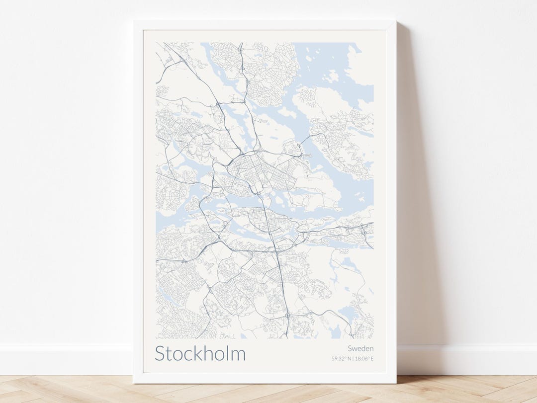Map of Stockholm Digital City Map Print Stockholm Colour City Map Art ...