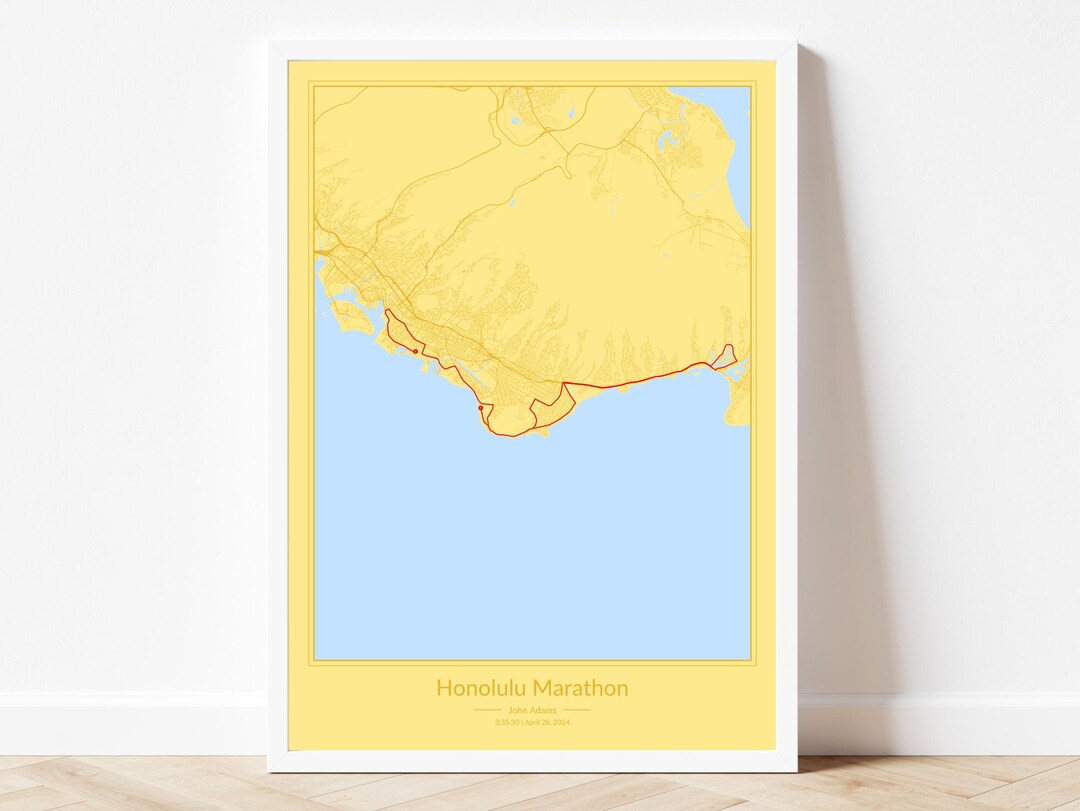 Honolulu Marathon Route Map, Personalized Honolulu Marathon Map Print ...