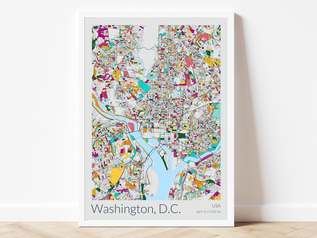 Map of Washington DC Colorful Map Print Washington DC Map Poster ...
