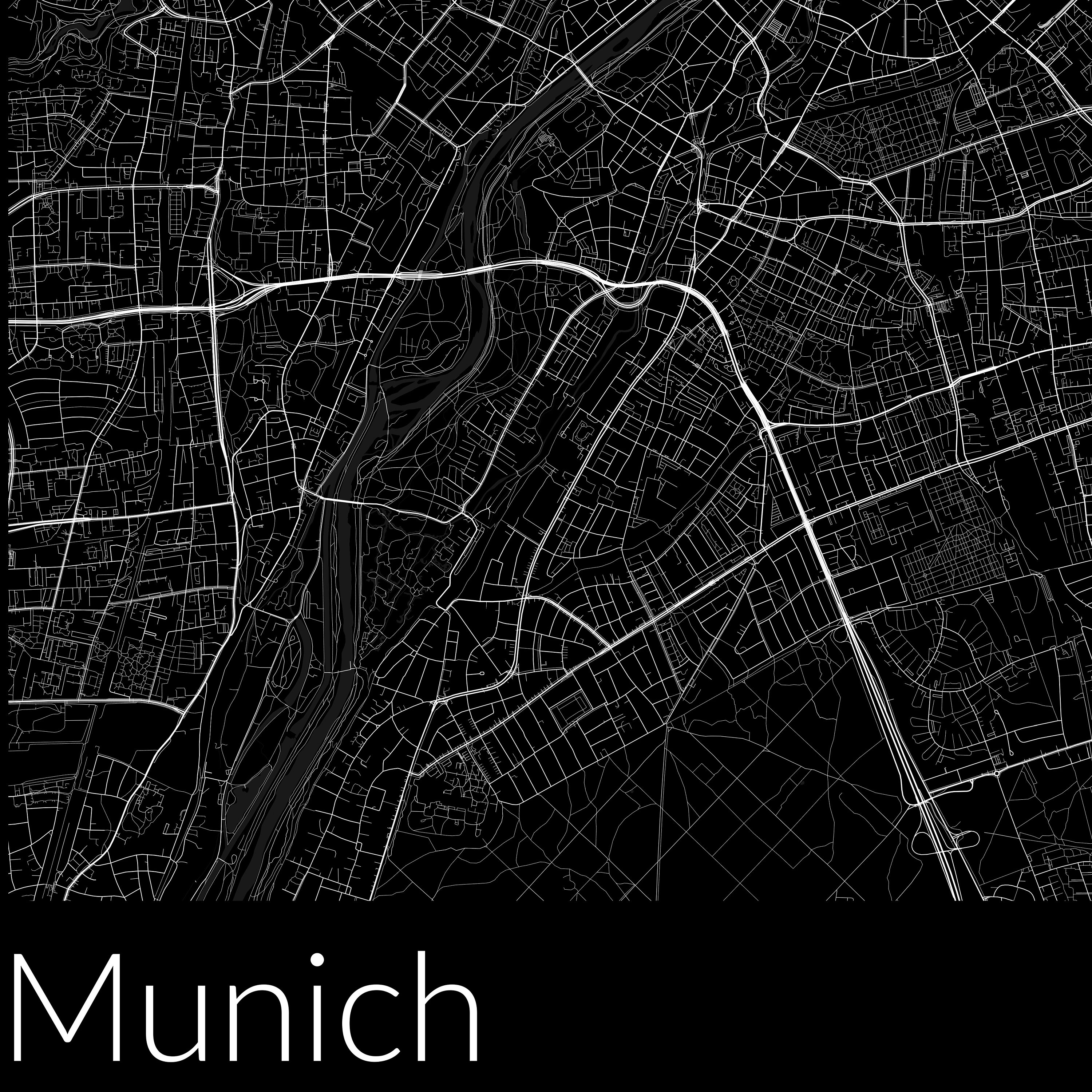 Munich Map Print Munich Map Poster Germany Print Black Minimalist Map of Munich Modern Wall Art ...