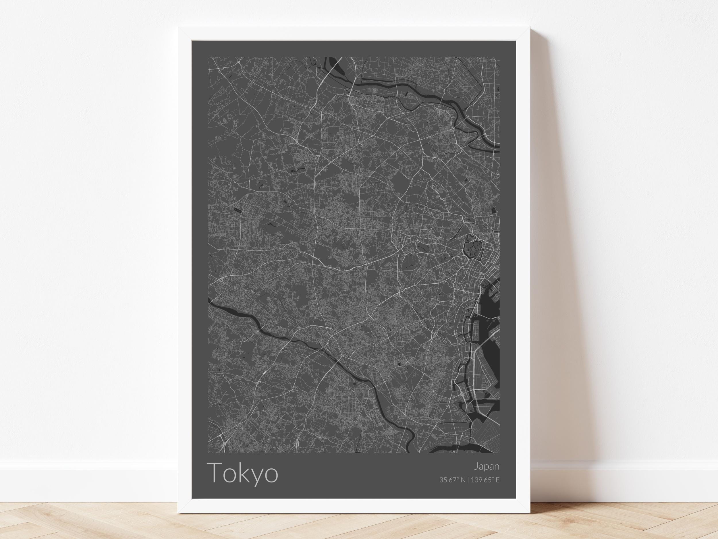 Tokyo Map Print, Dark Digital Printable Map of Tokyo City Map Poster ...