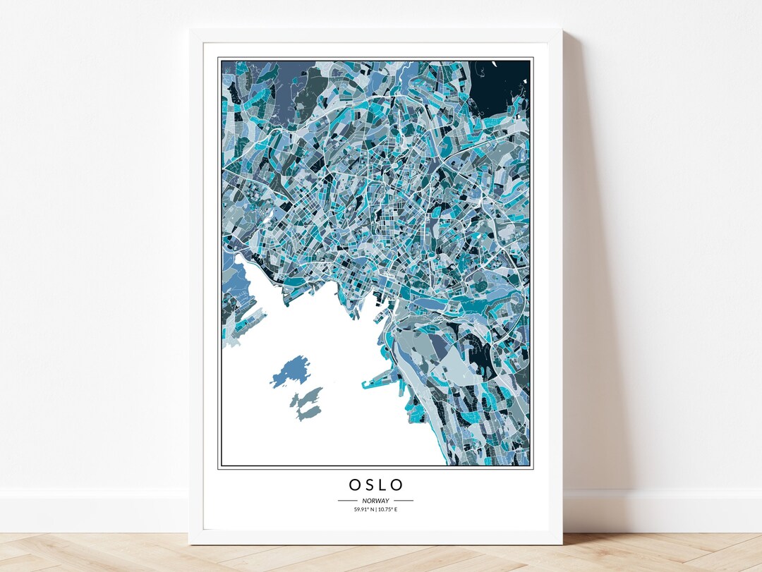Oslo Map Print, Colorful Oslo Map Poster, Norway Print Blue, Minimalist ...