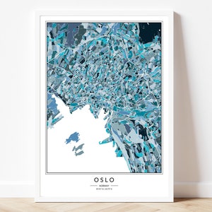 Oslo Map Print, Colorful Oslo Map Poster, Norway Print Blue, Minimalist ...