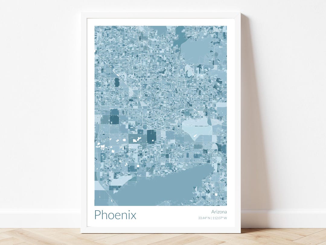 Phoenix Map Print, Blue Phoenix Map Poster, Arizona City Colour Print ...