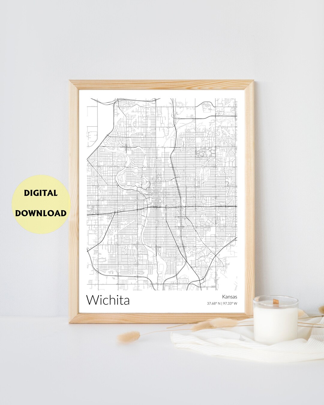 Wichita Map Print Wichita Map Poster Kansas Print White Minimalist Map ...