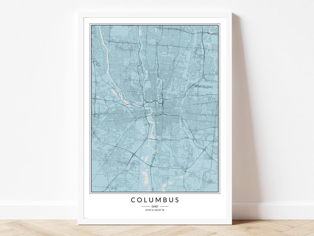 Vintage Blue Columbus Map Print - Digital Download | Retro City Map Art ...