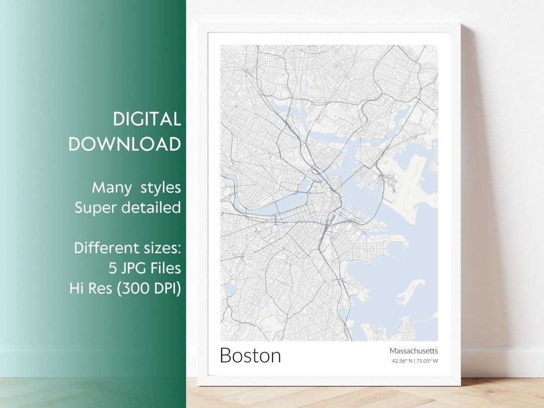 Boston Mapa Imprimir Boston Mapa Cartel Massachusetts Imprimir Gris ...