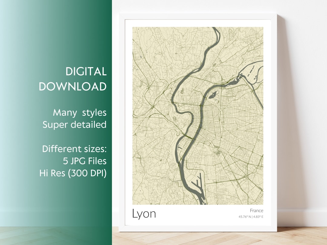 Lyon Map Print Lyon Map Poster France Print Beige Minimalist - Etsy