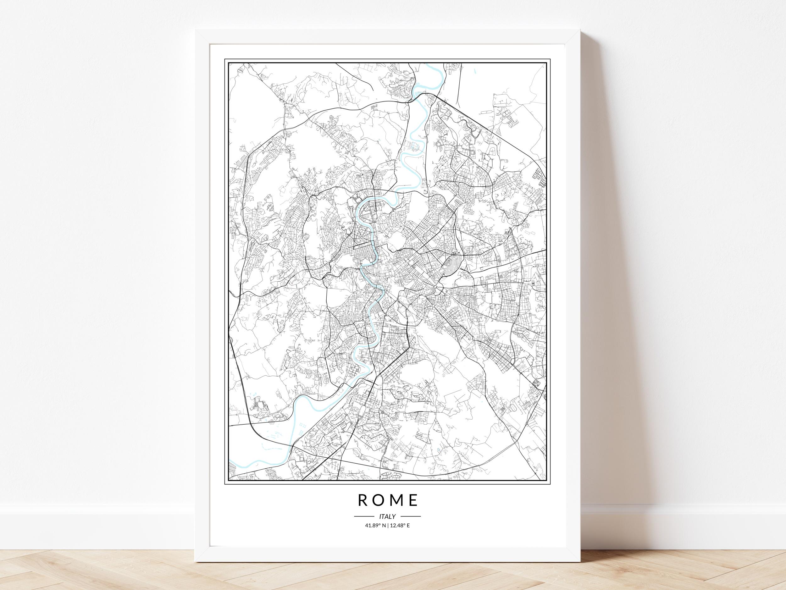 Map Rome Print, Printable Minimal Rome Map Poster, Digital Modern Map ...