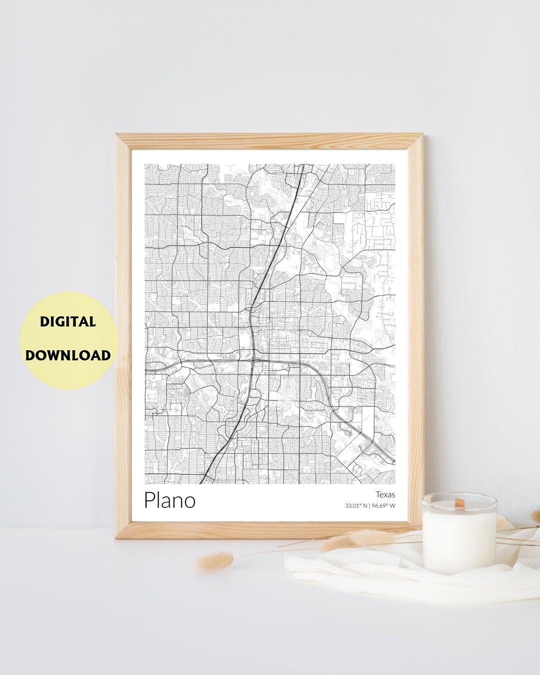 Plano Map Print Plano Map Poster Texas Print White Minimalist Map of ...