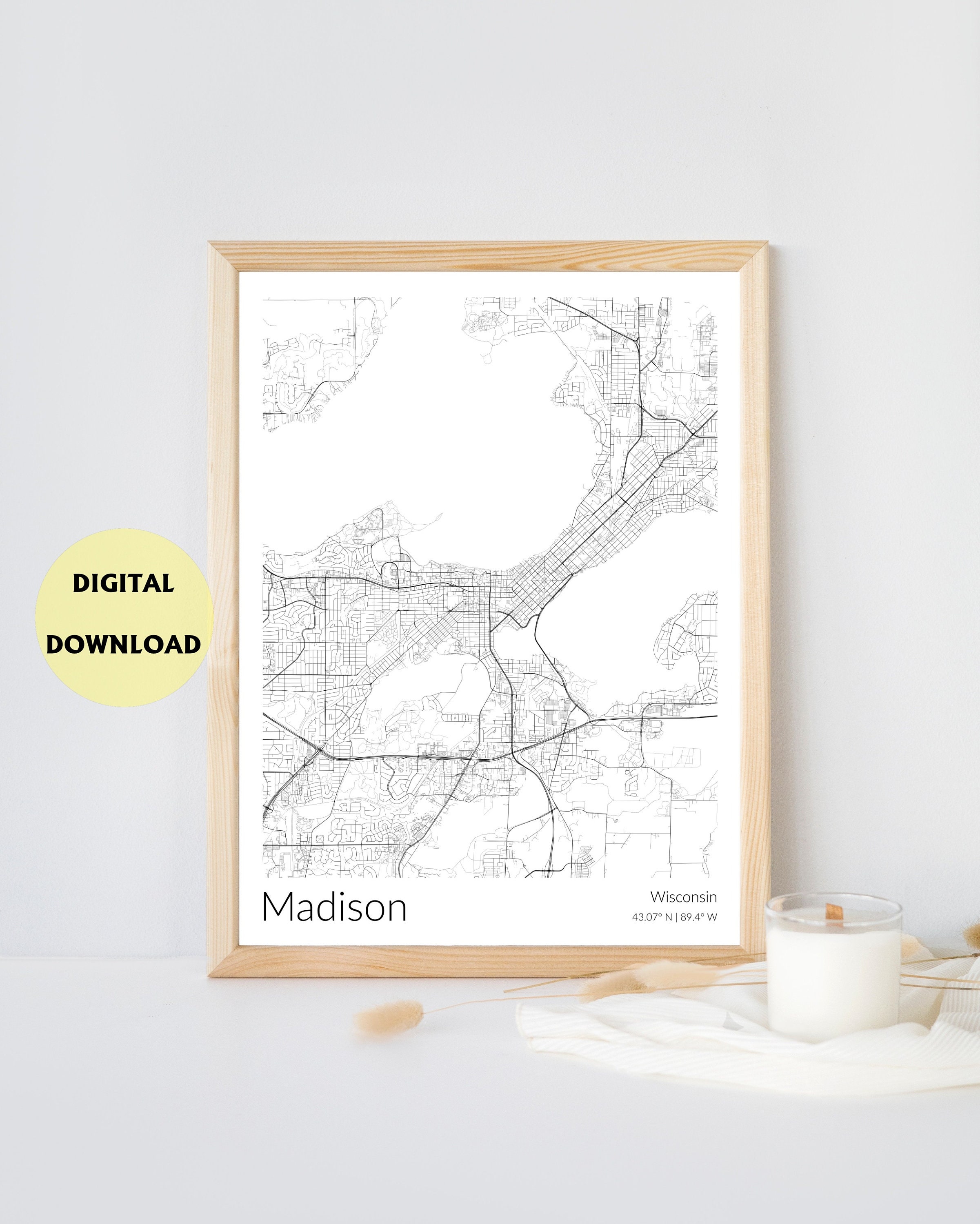 Madison Map Print Madison Map Poster Wisconsin Print White Minimalist ...