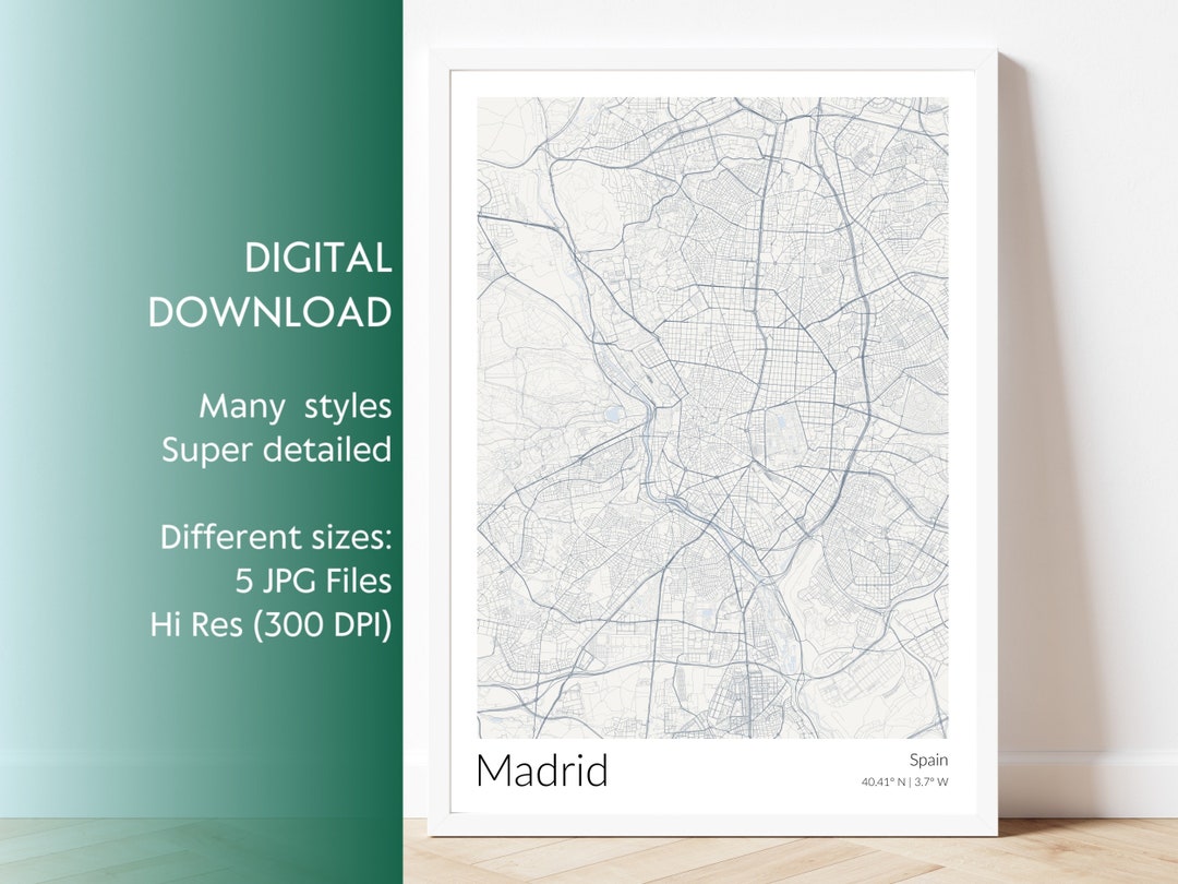 Madrid Map Print Madrid Map Poster Spain Print Grey Blue Minimalist Map ...