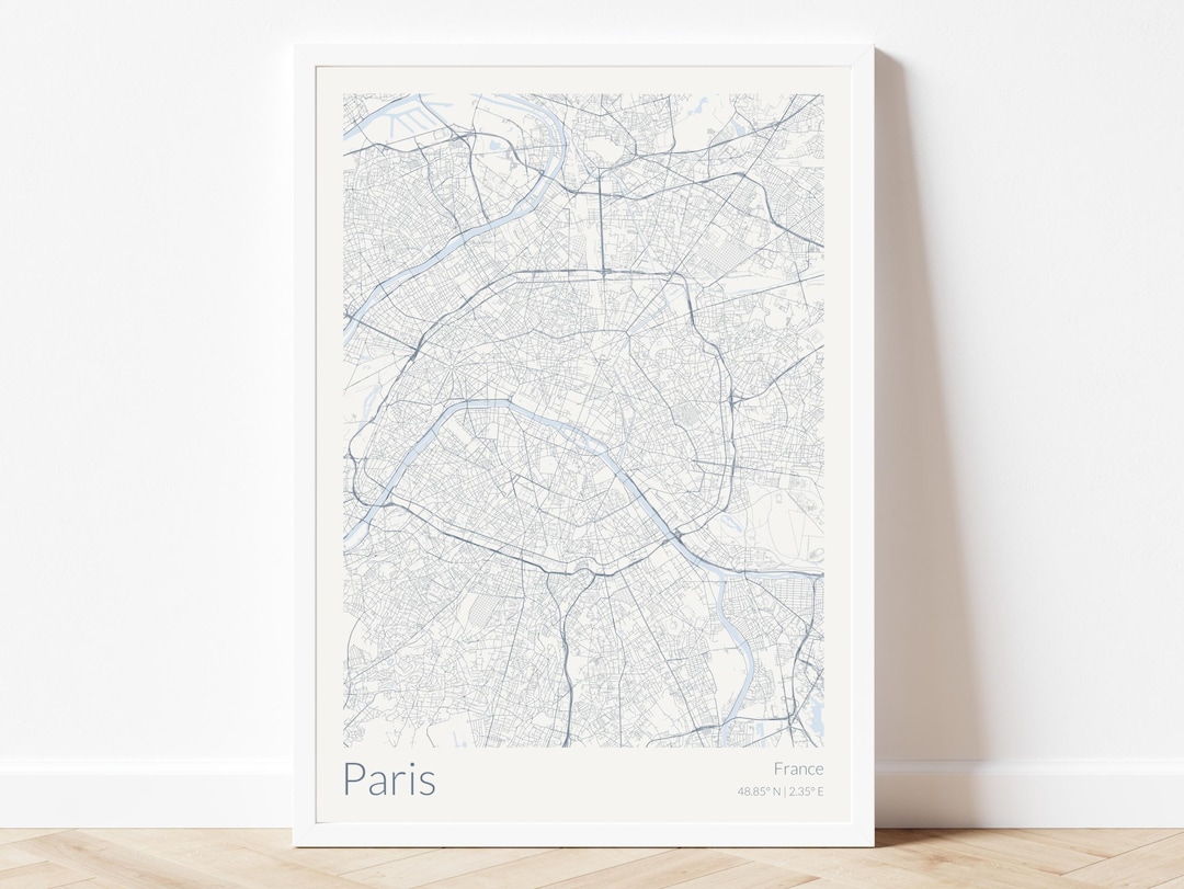 Printable Map of Paris Digital Map Print Paris Map Wall Art Modern ...