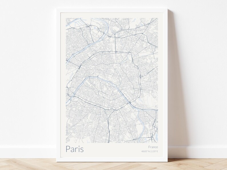 Printable Map of Paris Digital Map Print Paris Map Wall Art Modern ...