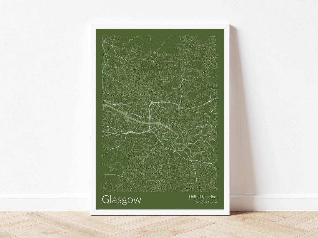 Glasgow Map Print Glasgow Map Poster United Kingdom Print Green ...