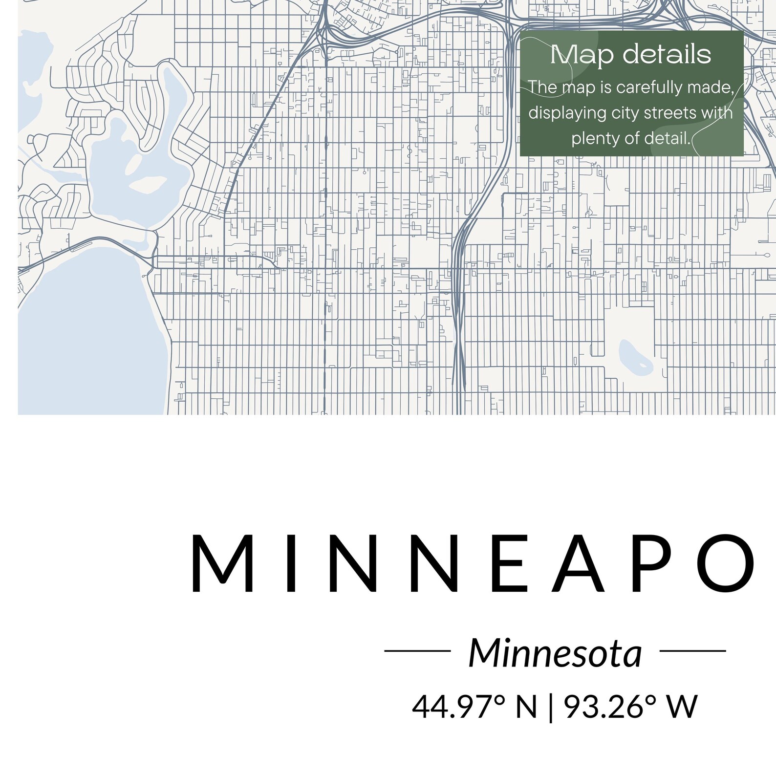 Minneapolis Map Print Minimalist Wall Art Poster Digital Download - Etsy