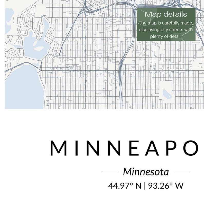 Minneapolis Map Print Minimalist Wall Art Poster Digital Download - Etsy
