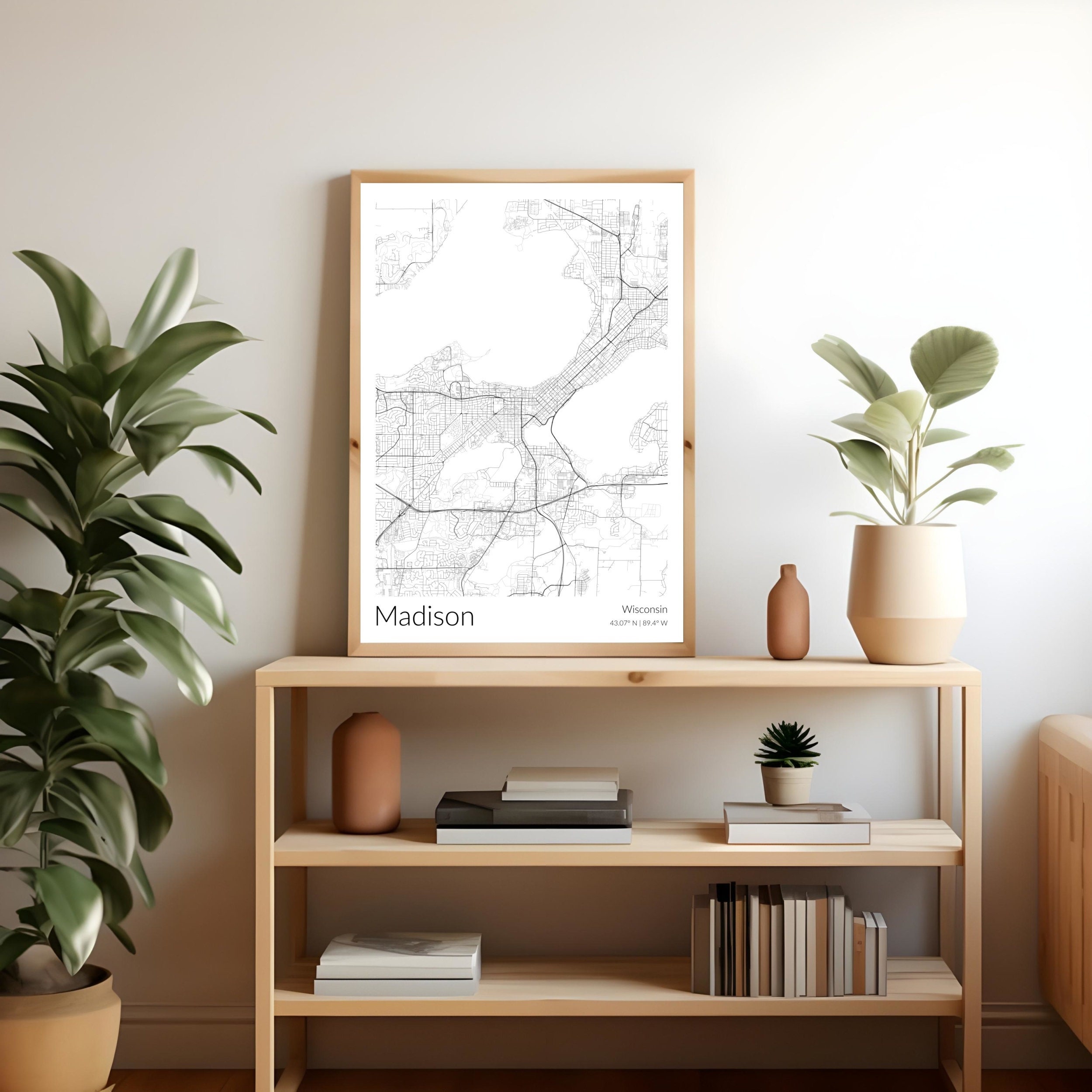 Madison Map Print Madison Map Poster Wisconsin Print White Minimalist ...