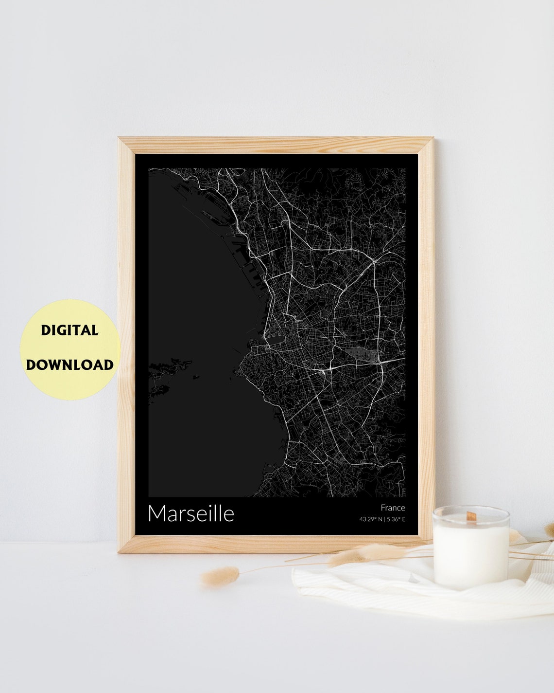 Marseille Map Print Black Map of a Marseille Minimalistic - Etsy