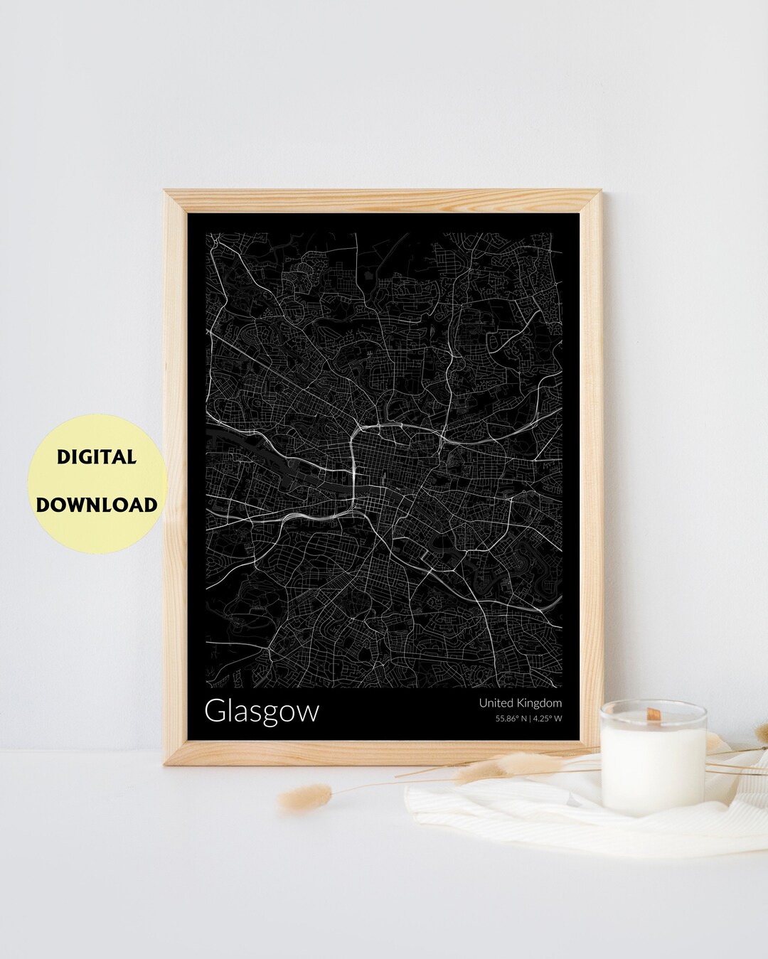 Glasgow Map Print Glasgow Map Poster United Kingdom Print Black ...