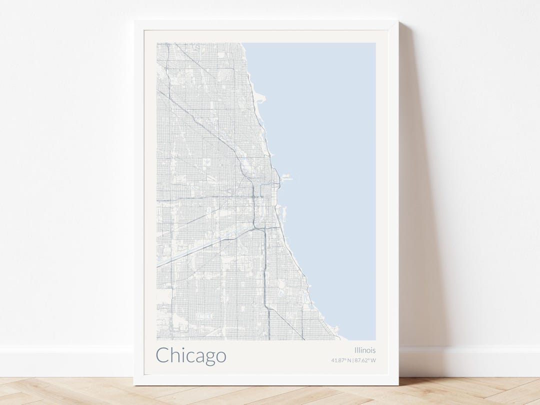 Chicago Map Print, Colour Chicago Map Poster, Illinois Print, IL Poster ...