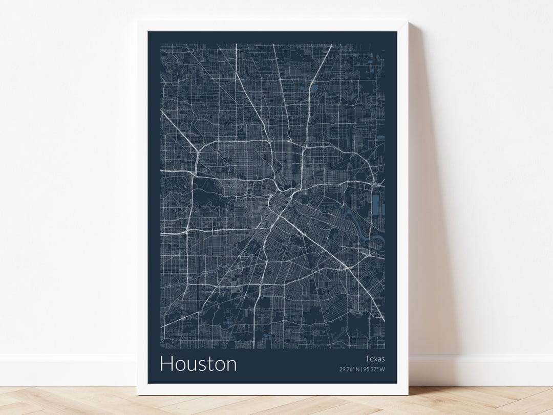 Houston Map Print, Navy Houston Map Poster, Houston Printable Blue Map ...