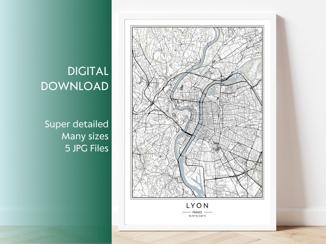 Lyon Map Print France Map Art Poster City Street Road Map Printable ...