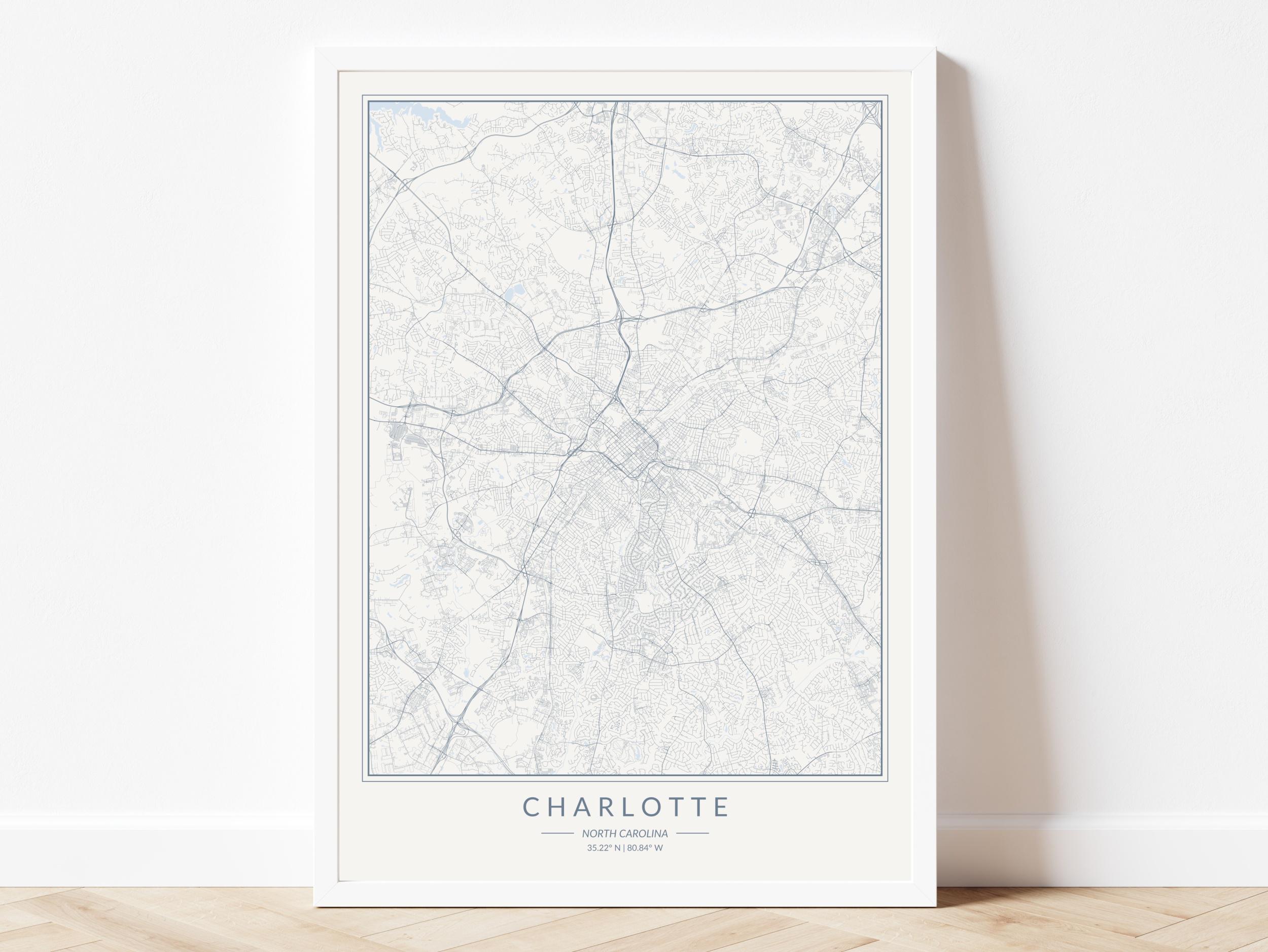 Charlotte Map Print, Colour Charlotte Printable Map Art, Charlotte City ...