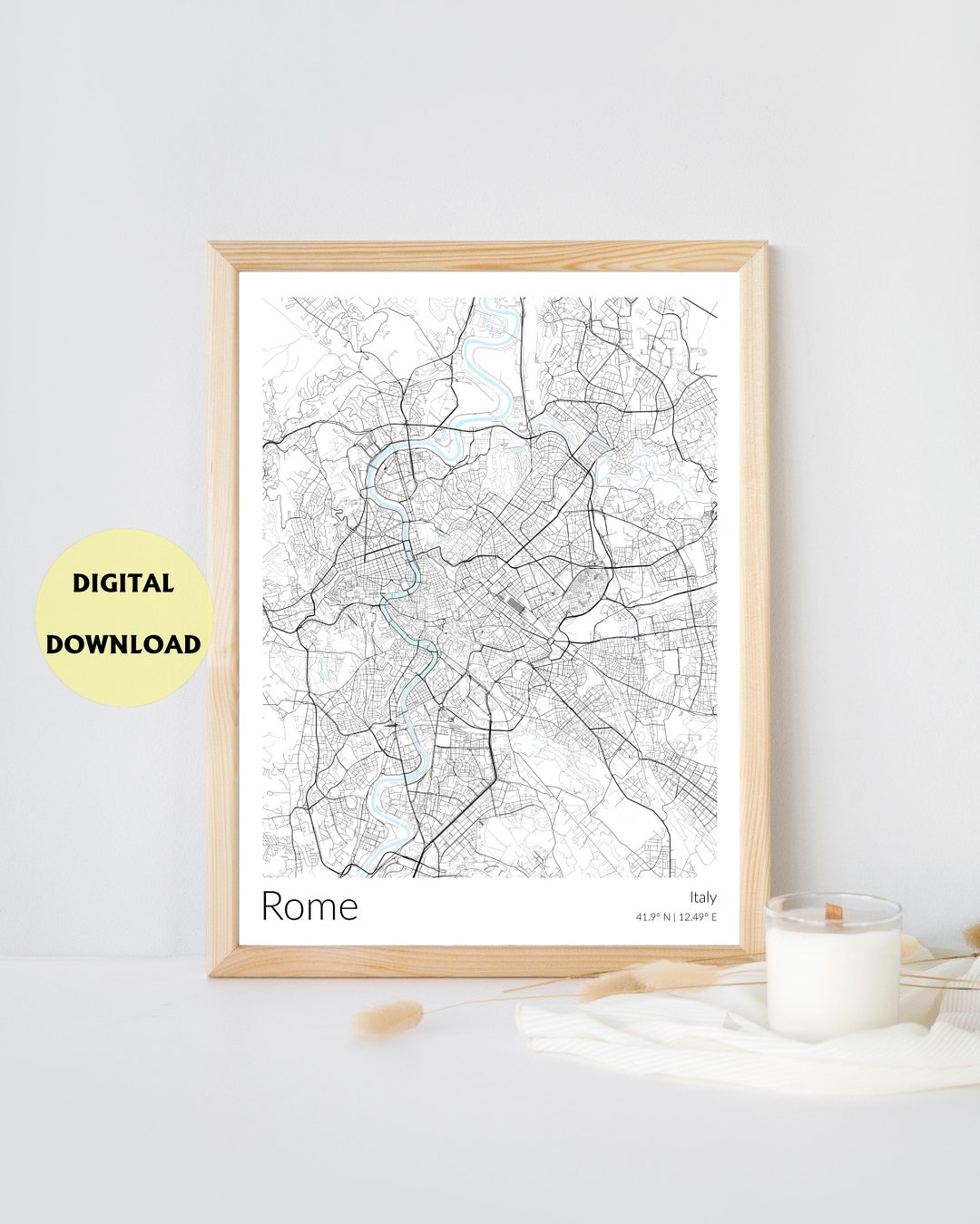Rome Map Print Rome Map Poster Italy Print White Blue Minimalist Map of ...