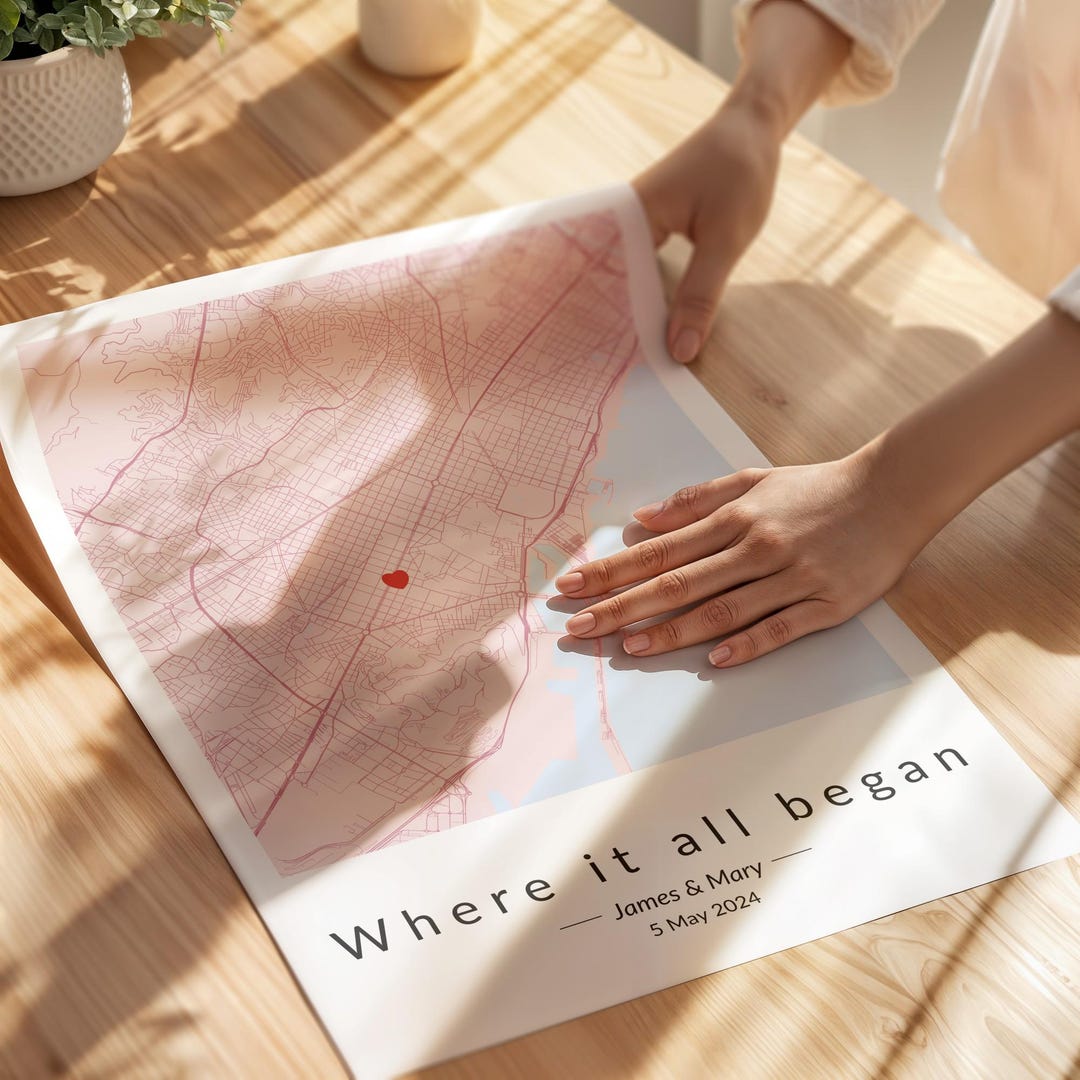 Personalized Where We Met Map, Where It All Began Print With Heart and ...
