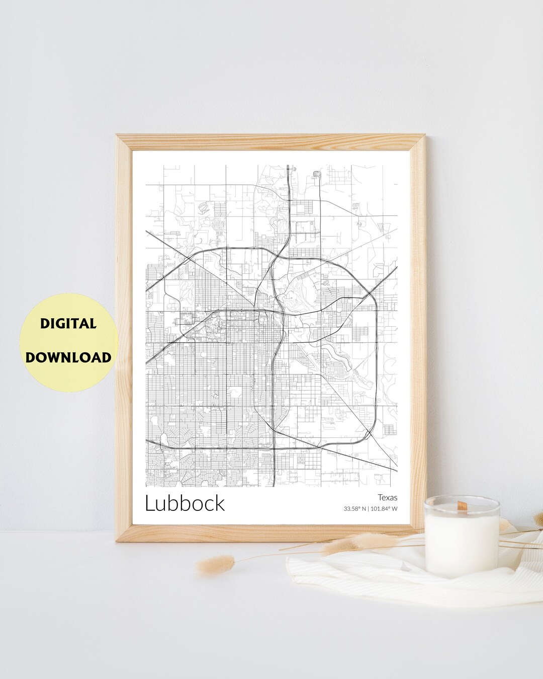 Lubbock Map Print Lubbock Map Poster Texas Print White Minimalist Map ...