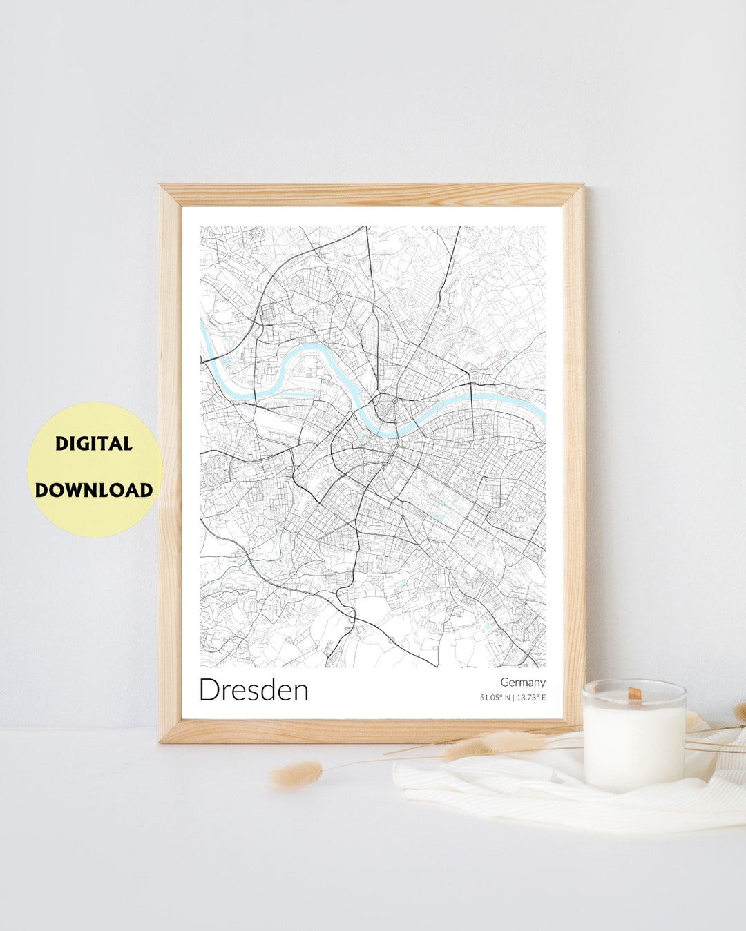 Dresden Map Print Dresden Map Poster Germany Print White Blue ...