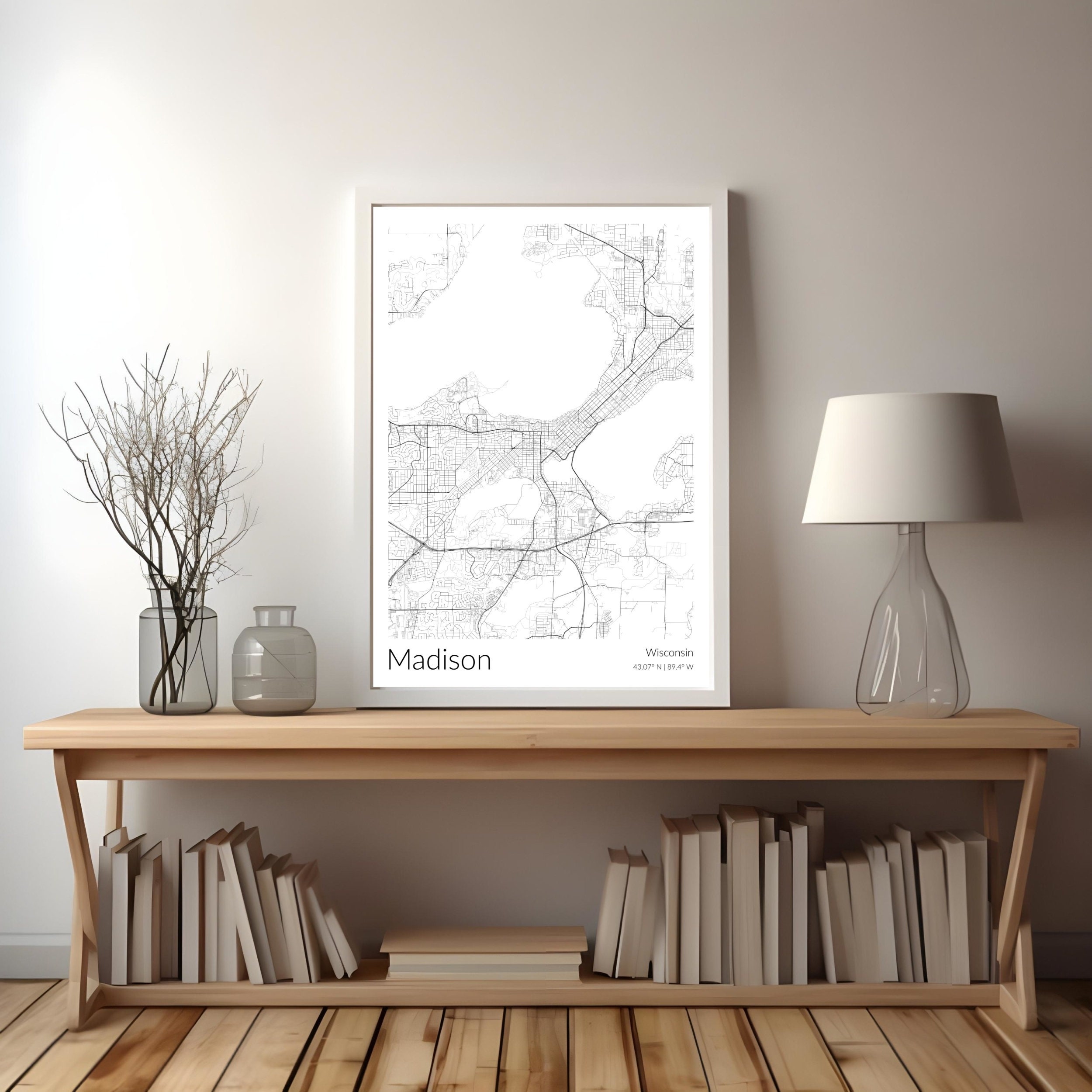 Madison Map Print Madison Map Poster Wisconsin Print White Minimalist ...