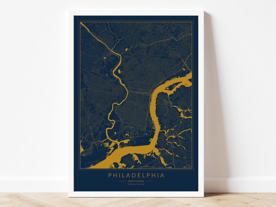 Philadelphia Map Print, Colour Philadelphia Map Poster, Dark ...