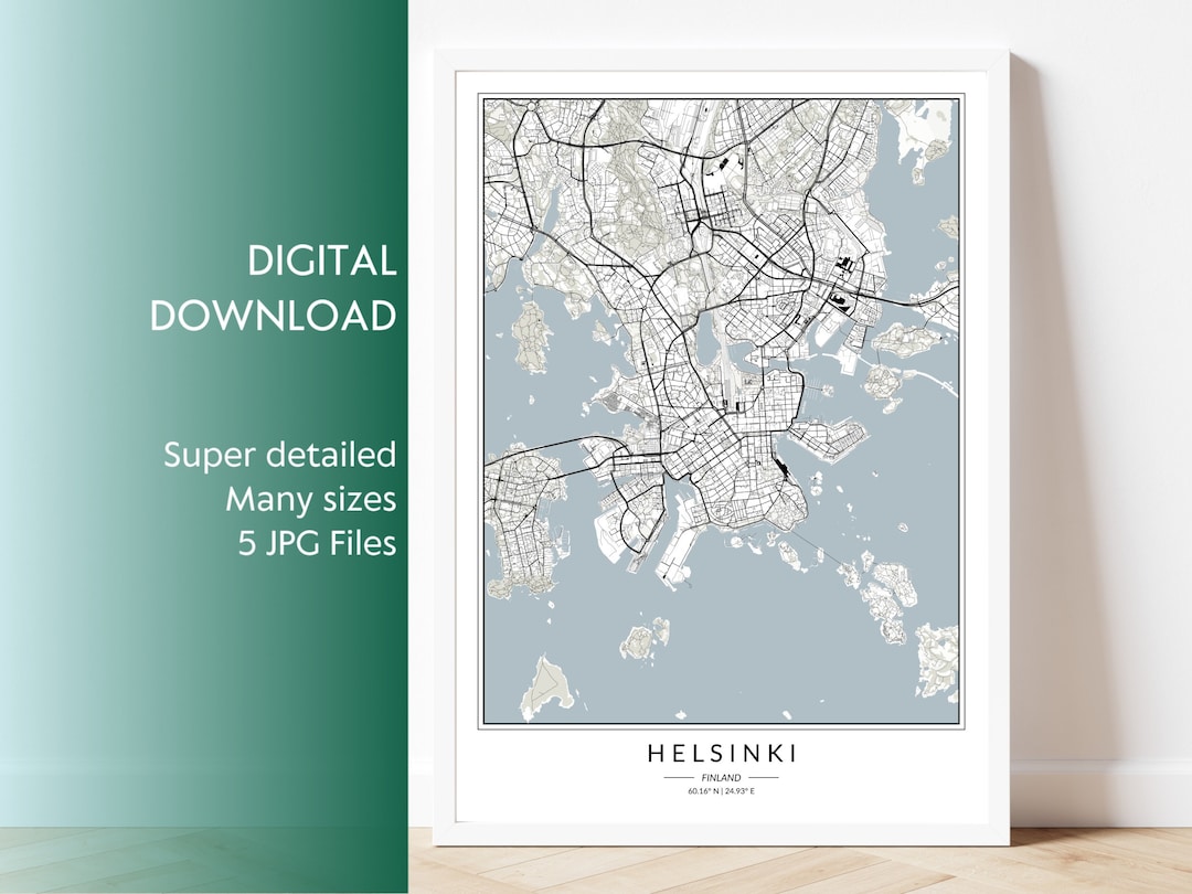 Helsinki Map Print Finland Map Art Poster City Street Road Map ...