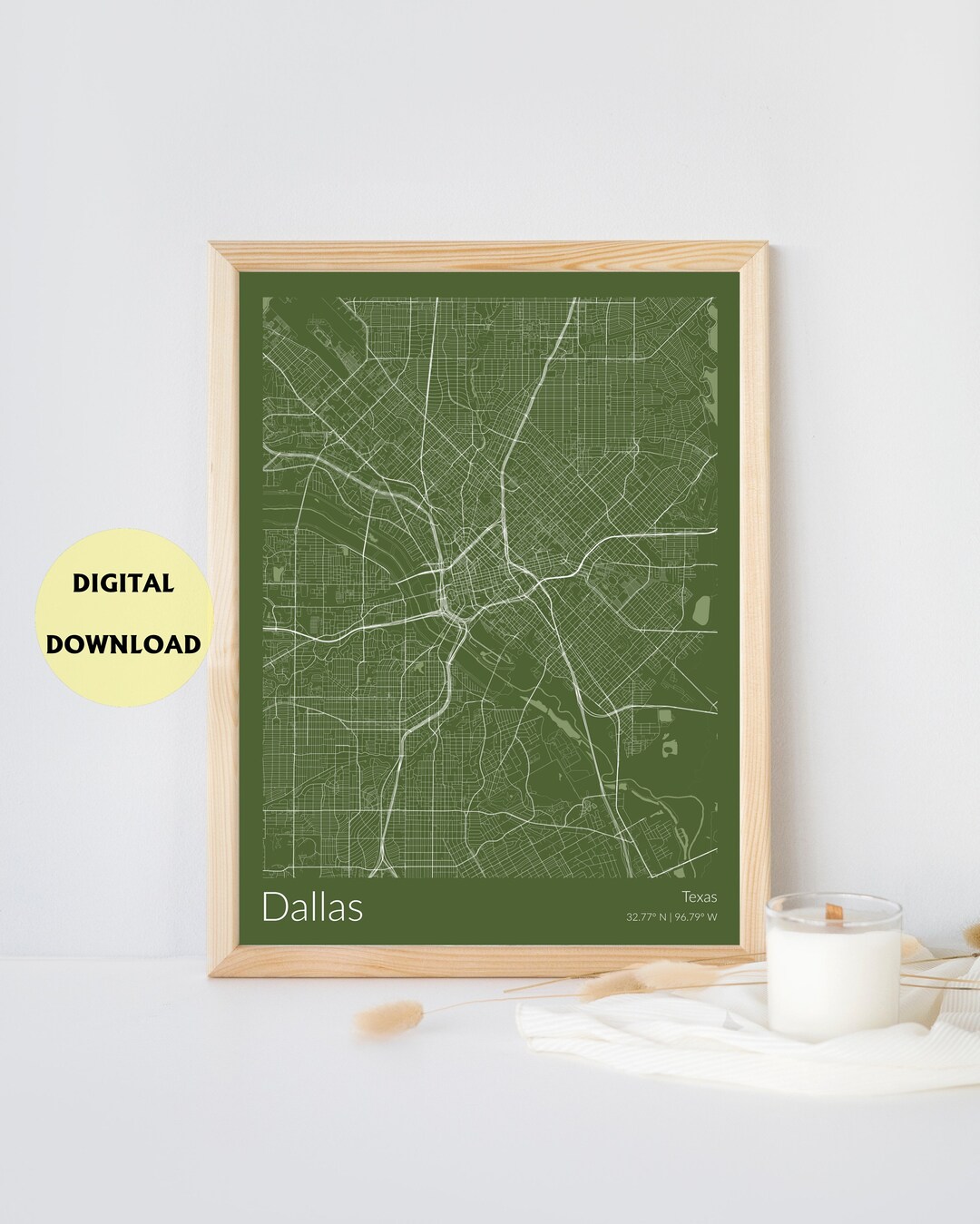 Dallas Map Print Dallas Map Poster Texas Print Green Minimalist Map of ...