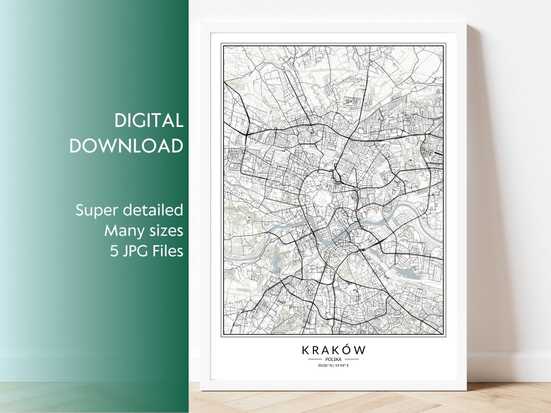 Kraków Map Print Polska Map Art Poster City Street Road Map Printable ...
