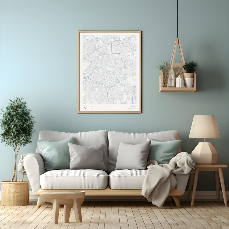 Printable Map of Paris Digital Map Print Paris Map Wall Art Modern ...
