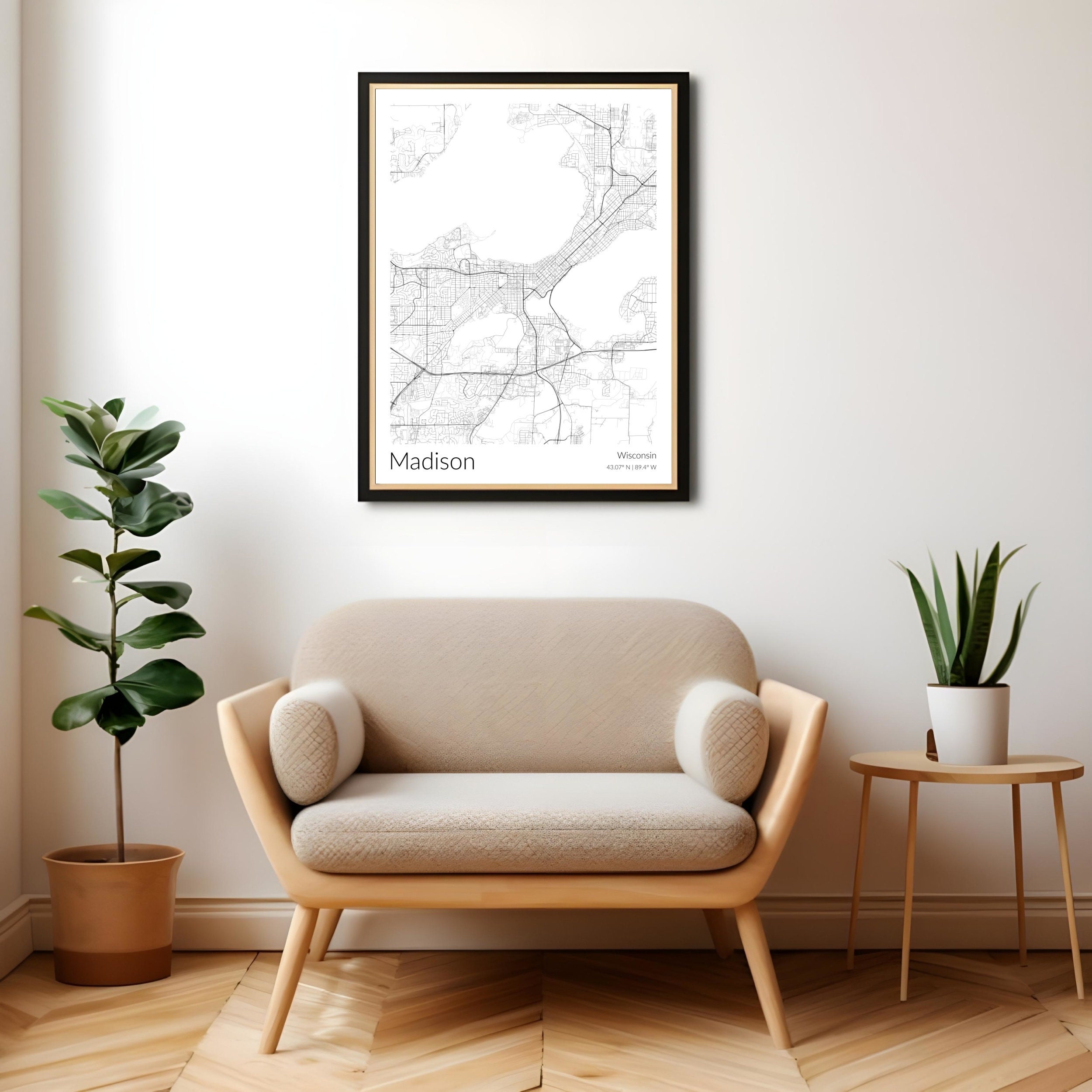 Madison Map Print Madison Map Poster Wisconsin Print White Minimalist ...