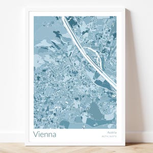 Map of Vienna Digital Map Print Blue Vienna Printable Map Art Modern ...
