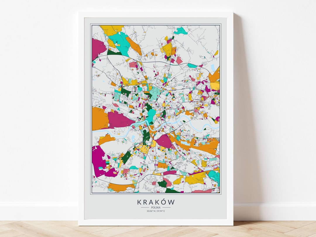 Krakow Map Poster, Krakow Colour Map Art, Krakow Colorfull Map Print ...